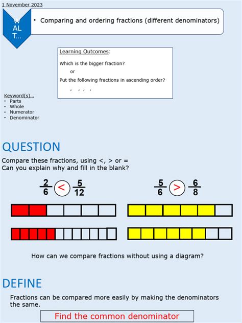 Comparing And Ordering Fractions Unlike Denominators Whole Lesson 2