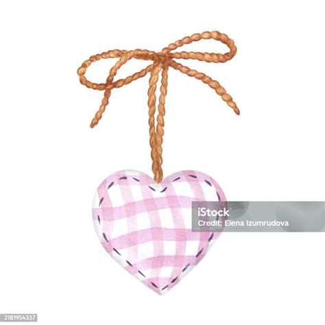 활을 가진 황마 밧줄에 직물 심혼을 가진 펜던트 고립 된 구성 손 그려진 와 수채화 와 백색 배경 바탕 물감 바탕 물감 발렌타인 데이 컬렉션 디자인 엽서 기념품 인쇄에