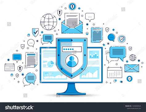 Shield Over Computer Monitor Set Icons Stock Vector Royalty Free