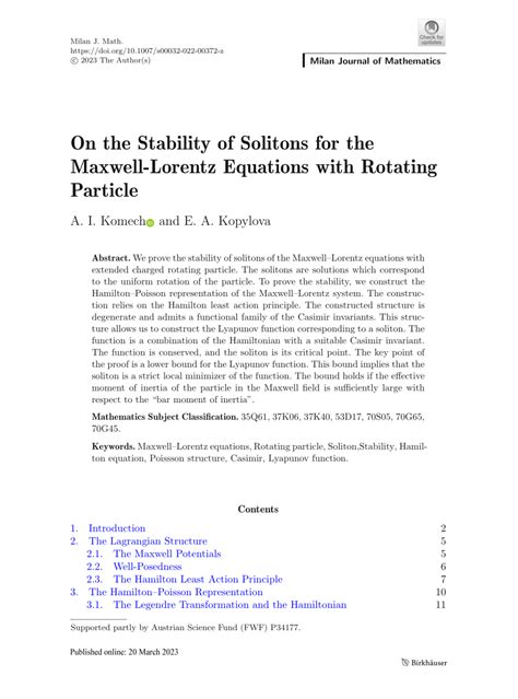 Pdf On The Stability Of Solitons For The Maxwell Lorentz Equations