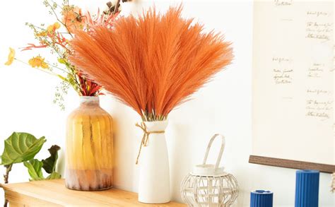 Obbsie 50pcs Burnt Orange Faux Pampas Grass Decor 26