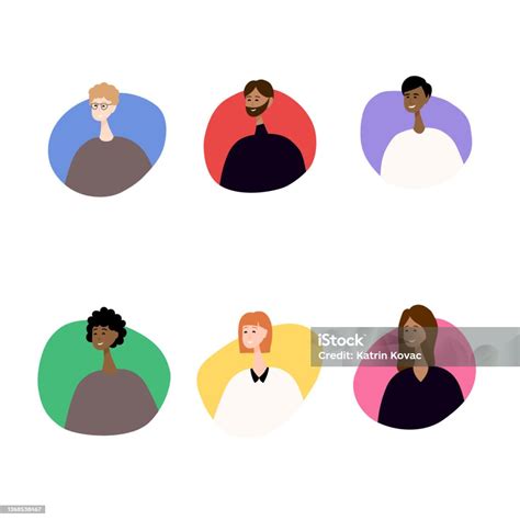 사람들 아바타 버블 아이콘 세트 소셜 네트워크에 대한 다양한 얼굴 프로필 벡터 일러스트 스톡 벡터 생머리에 대한 스톡 벡터 아트