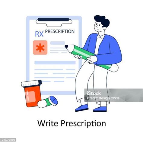의사 쓰기 처방전 플랫 스타일 디자인 벡터 일러스트 레이 션 스톡 일러스트레이션 건강관리와 의술에 대한 스톡 벡터 아트 및 기타 이미지 건강관리와 의술 남자 남자