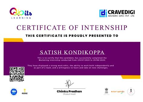 Proud To Announce My Marketing Internship Completion Thankful For The