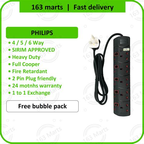 Philips Extension Plug Trailing Socket Power Strip Extention Wire Cable Wayar Heavy Duty Sirim 4