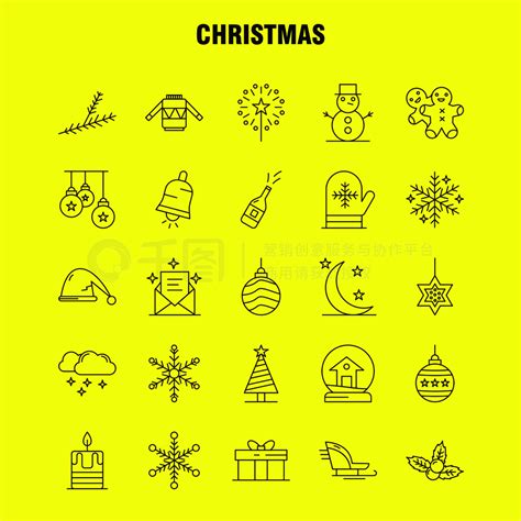 Ui免抠元素 Web，打印和移动ux Ui套件的圣诞线图标如：云，云，星，圣诞节，啤酒，圣诞节，酒，饮料，象形图包 矢量 素材免费下载 1500像素 Eps格式 编号39575800 千图网