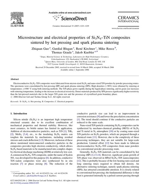 Pdf Microstructure And Electrical Properties Of Si3n4 Tin Composites Sintered By Hot Pressing