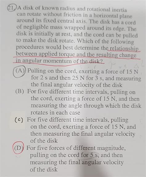 Solved 21 A Disk Of Known Radius And Rotational Incrtia
