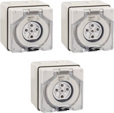 Schneider Electric Wps Socket Outlet 20a 500v 3 Phase 5 Pole Round Pin Ip66 Pack Of 3