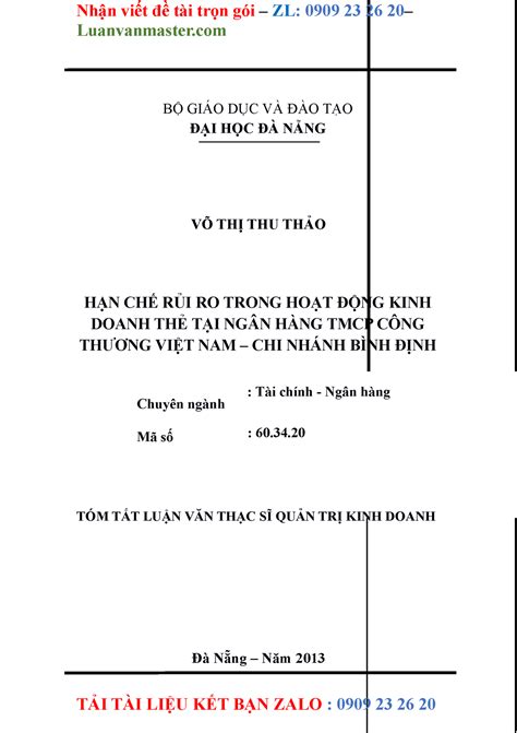 Hạn Chế Rủi Ro Trong Hoạt Động Kinh Doanh Thẻ Tại Ngân Hàng Tmcp Công Thương Việt Nam Chi