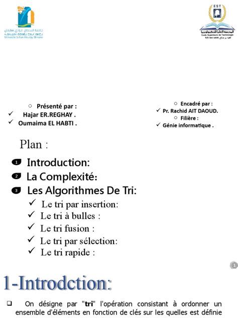 Les Algorithmes De Tri Pdf Théorie De La Complexité Informatique