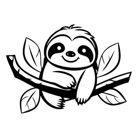 Lindo perezoso de dibujos animados sentado en una rama de un árbol