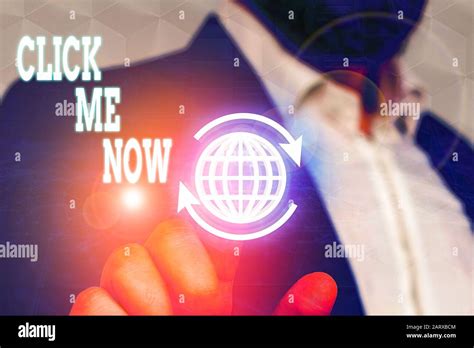Conceptual Hand Writing Showing Click Me Now Concept Meaning Internet Helping Desk Press The
