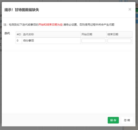 自己新建的项目，进入甘特图页面总会一直提示“待办事项”的开始日期和接受日期未设置 · Issue 383 · Gopeak