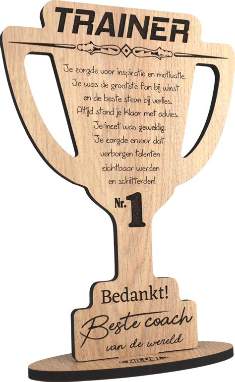 Beker Trainer Houten Wenskaart Kaart Van Hout Bedankt Coach Of