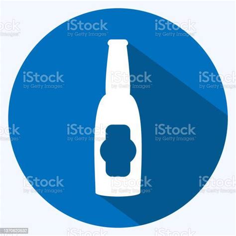 부드러운 파란색 배경에 고립 된 트렌디 한 긴 그림자 스타일의 맥주 병 I 아이콘 0명에 대한 스톡 벡터 아트 및 기타 이미지