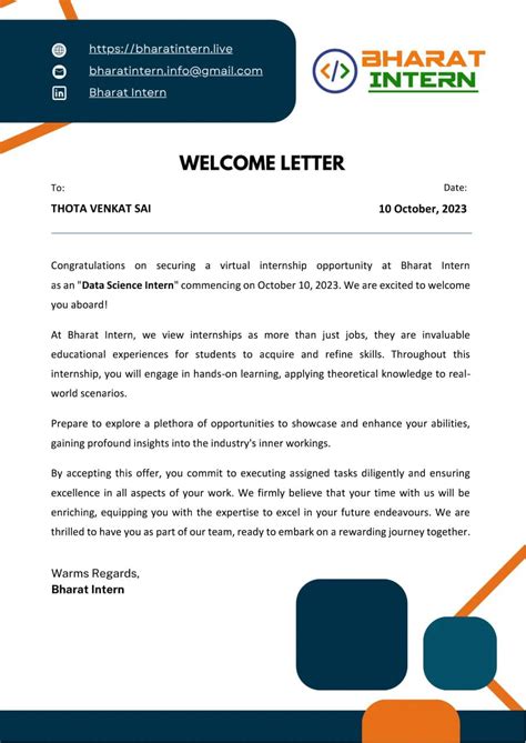 Thota Venkat Sai On Linkedin Bharatintern Internship Newopportunity Excited Learningjourney