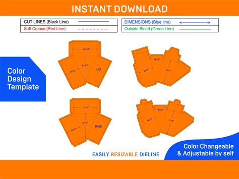 Triangle Slice Cake Boxes Sandwich Or Pizza Box Set Dieline Template Color Design Template