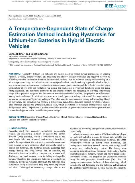 Pdf A Temperature Dependent State Of Charge Estimation Method Including Hysteresis For Lithium