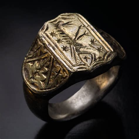 Heavy Gilded Silver Medieval Signet Ring C 1350 1450 Ref 892765