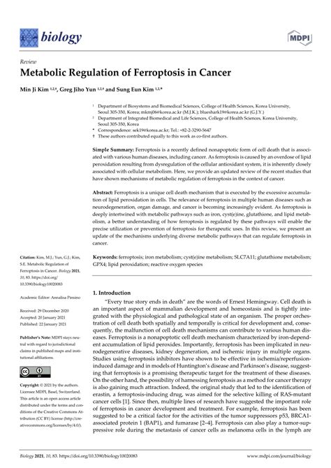 Pdf Metabolic Regulation Of Ferroptosis In Cancer