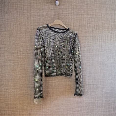 Black Mesh Sequin Top Evening Mesh Top Mesh Sequins Top Evening Gold