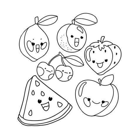 Dibujo Frutas kawaii para colorear Imprime y en Línea Gratis
