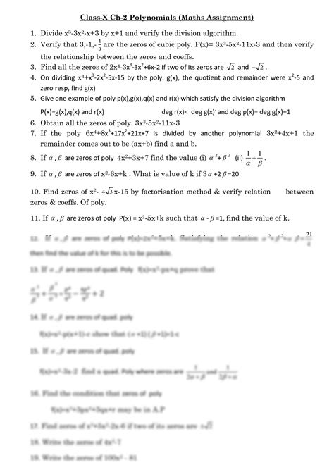 SOLUTION Class X Chapter 2 Polynomials Math Studypool