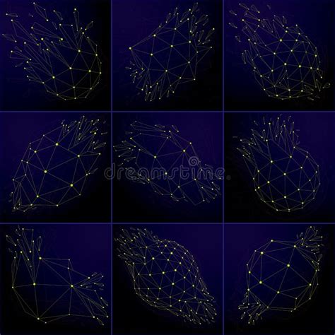 Set Of D Vector Digital Wireframe Objects Broken Into Different Stock Vector Illustration Of