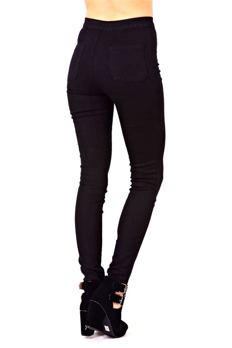 New Womens Ladies Skinny Slim Fit High Waisted Stretch Denim Black