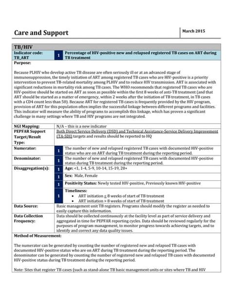 2015 Indicator Reference Guide Tb Patients On Art Pdf
