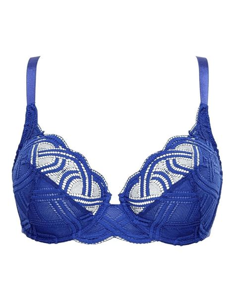 Sans Complexe Elise Underwire Scalloped Lace Plunge Bra In Marine Blue