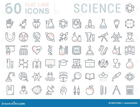 Set Vector Flat Line Icons Science Stock Illustration Illustration Of Astronomy Expertise