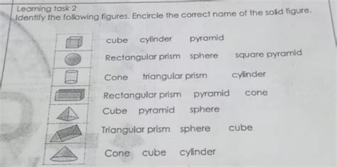 solved learning task 2 identify the following figures encircle the