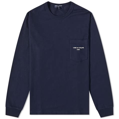 Comme Des Garçons Homme Long Sleeve Logo Pocket T Shirt Navy End Gb