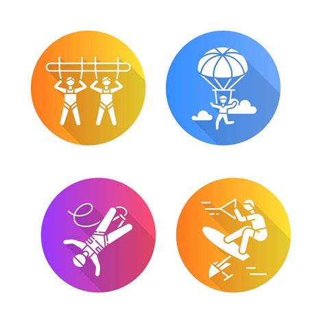 Lucht Extreme Sporten Plat Ontwerp Lange Schaduw Glyph Pictogrammen