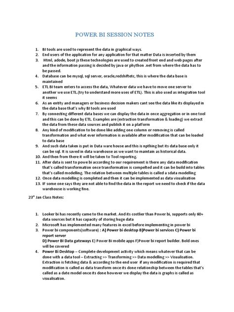 power bi session notes pdf application software databases