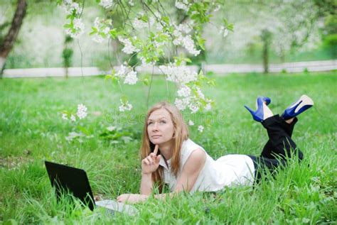 Beautiful Girl With A Notebook Stock Photo Image Of Activity Computer 32213466