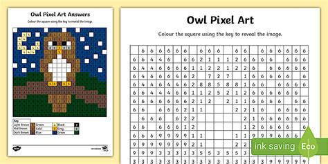 Owl Pixel Art Template Teacher Made Twinkl