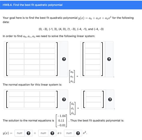 Solved HW Find The Best Fit Quadratic Polynomial Your Chegg