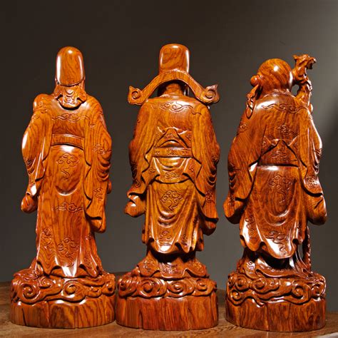 花梨木雕福禄寿三星神像摆件实木质工艺品送老人长辈祝寿贺寿礼品虎窝淘