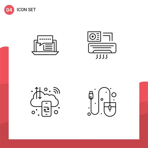 Mobile Interface Line Set Of 4 Pictograms Of Consulting Room Internet Air Cloud Editable Vector