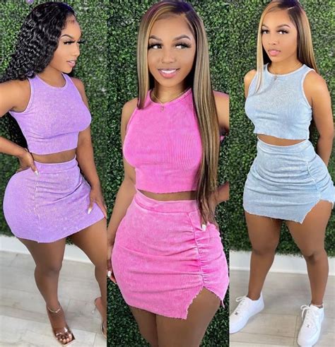 Summer New 2pc Cotton Skirt Sleeveless Crop Top Two Pieces Outfit Slit