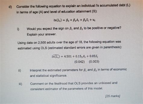 Solved Question 1 A Consider The Following Inear Regression