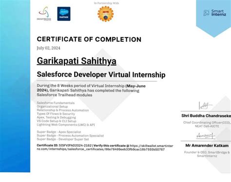 Completed Salesforce Developer Virtual Internship Garikapati Sahithya Posted On The Topic