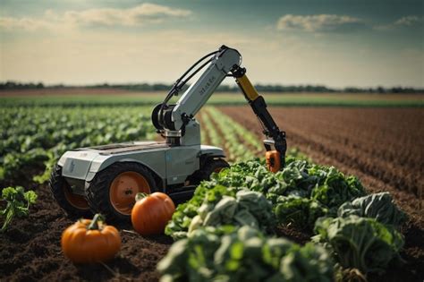 Premium Photo Precision Farming Robotic Arm Harvesting Vegetables Symbolizes Agricultural