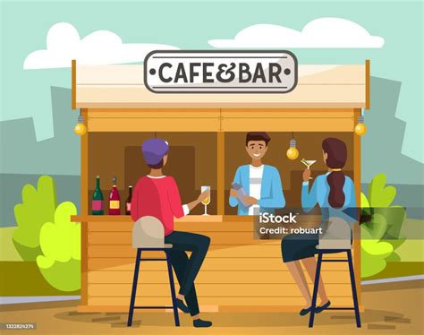 길거리 카페에서 커피를 마시고 식사를 합니다 친구 모임 도시의 붐비는 야외 레스토랑 이나 바 거리에 대한 스톡 벡터 아트 및 기타 이미지 Istock