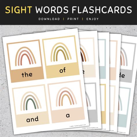 Fry Sight Word Flash Cards 1st 100 Boho Rainbow Sight Words SET 3