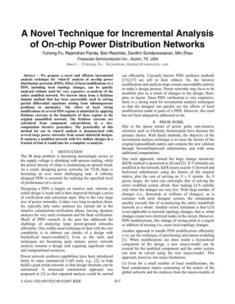 Pdf A Novel Technique For Incremental Analysis Of On Chip Power Distribution Networks