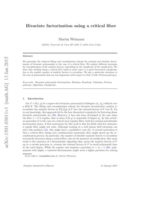 Pdf Bivariate Factorization Using A Critical Fiber